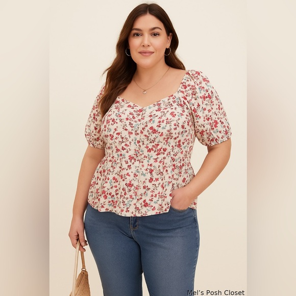 torrid | Tops | Torrid Red And Pink Floral Blouse | Poshmark